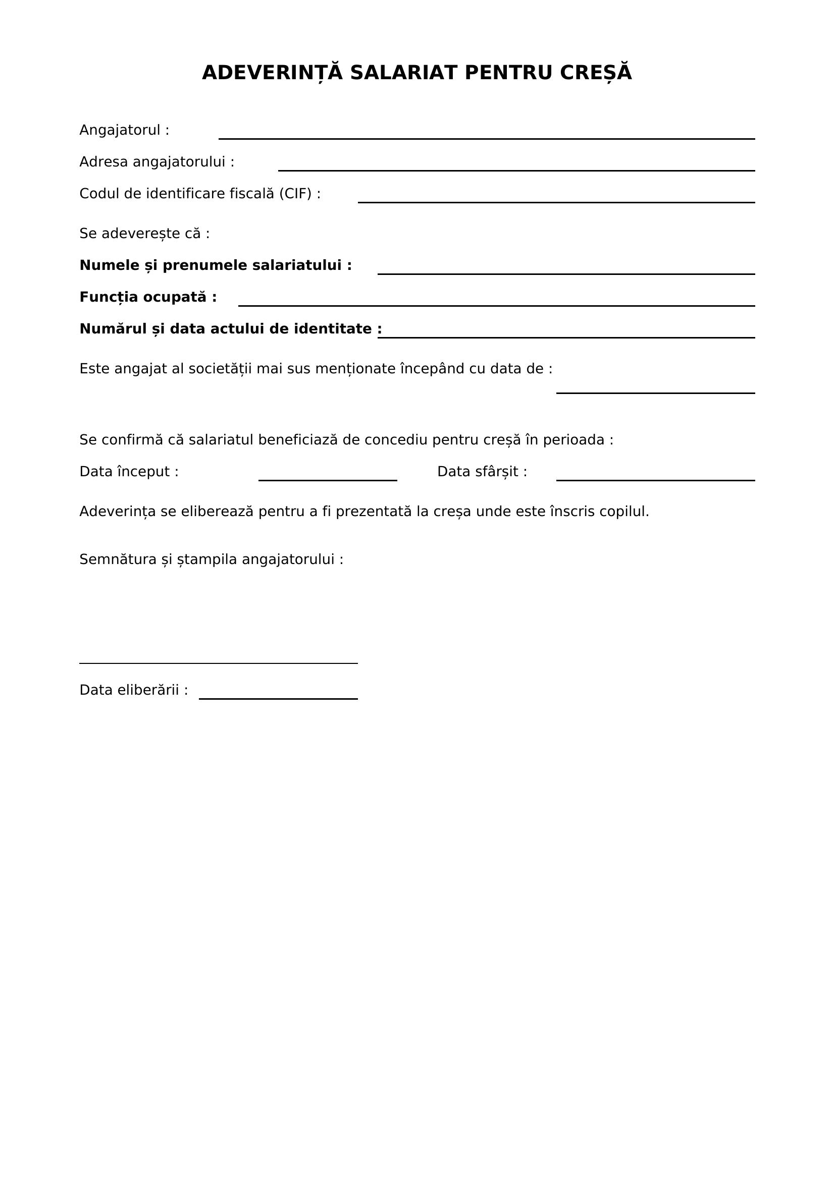 Adeverinta Salariat Pentru Cresa