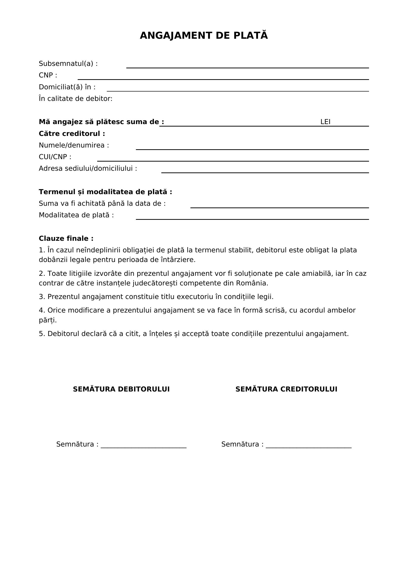 Angajament De Plata Model