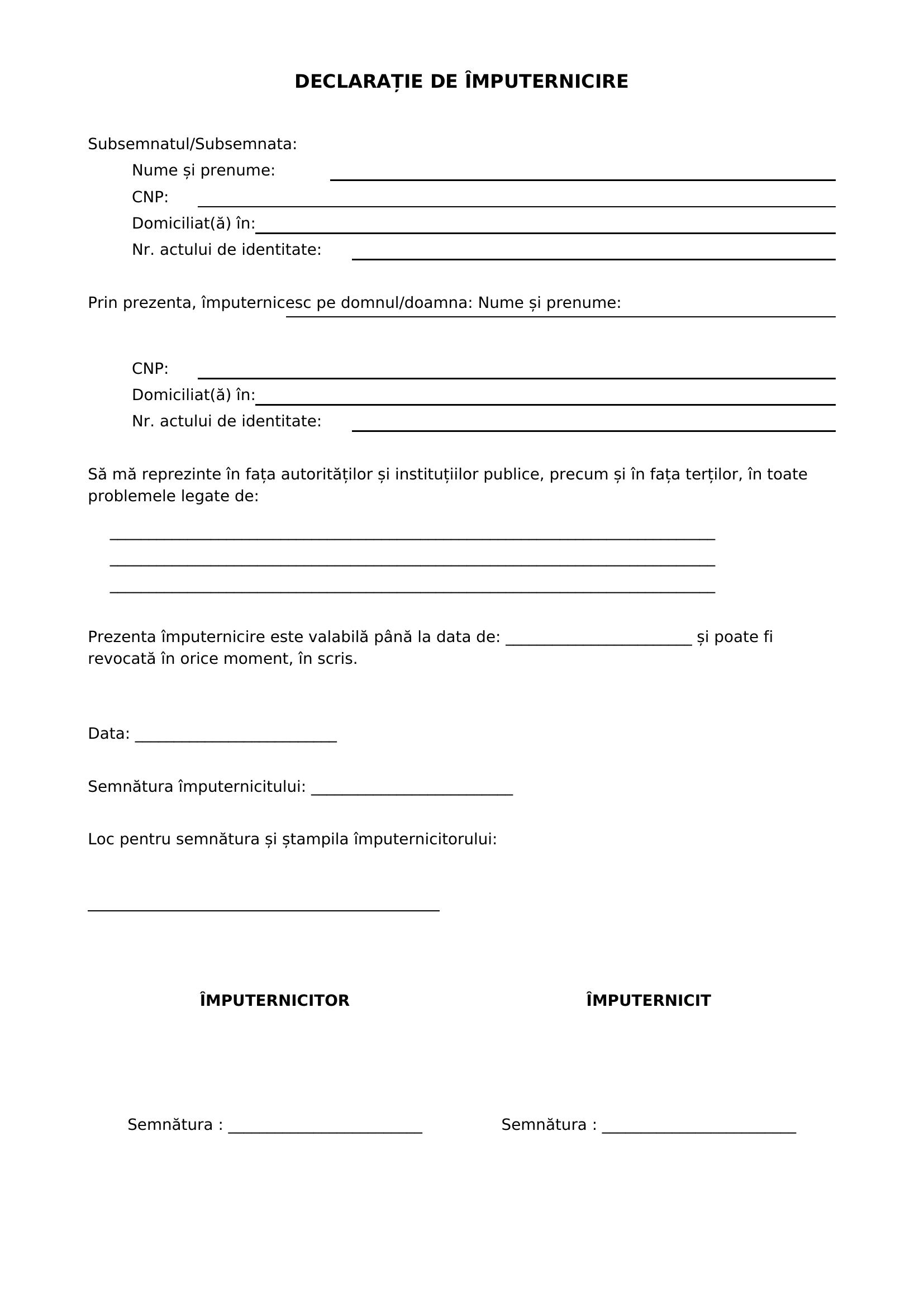 Declaratie De Imputernicire Model