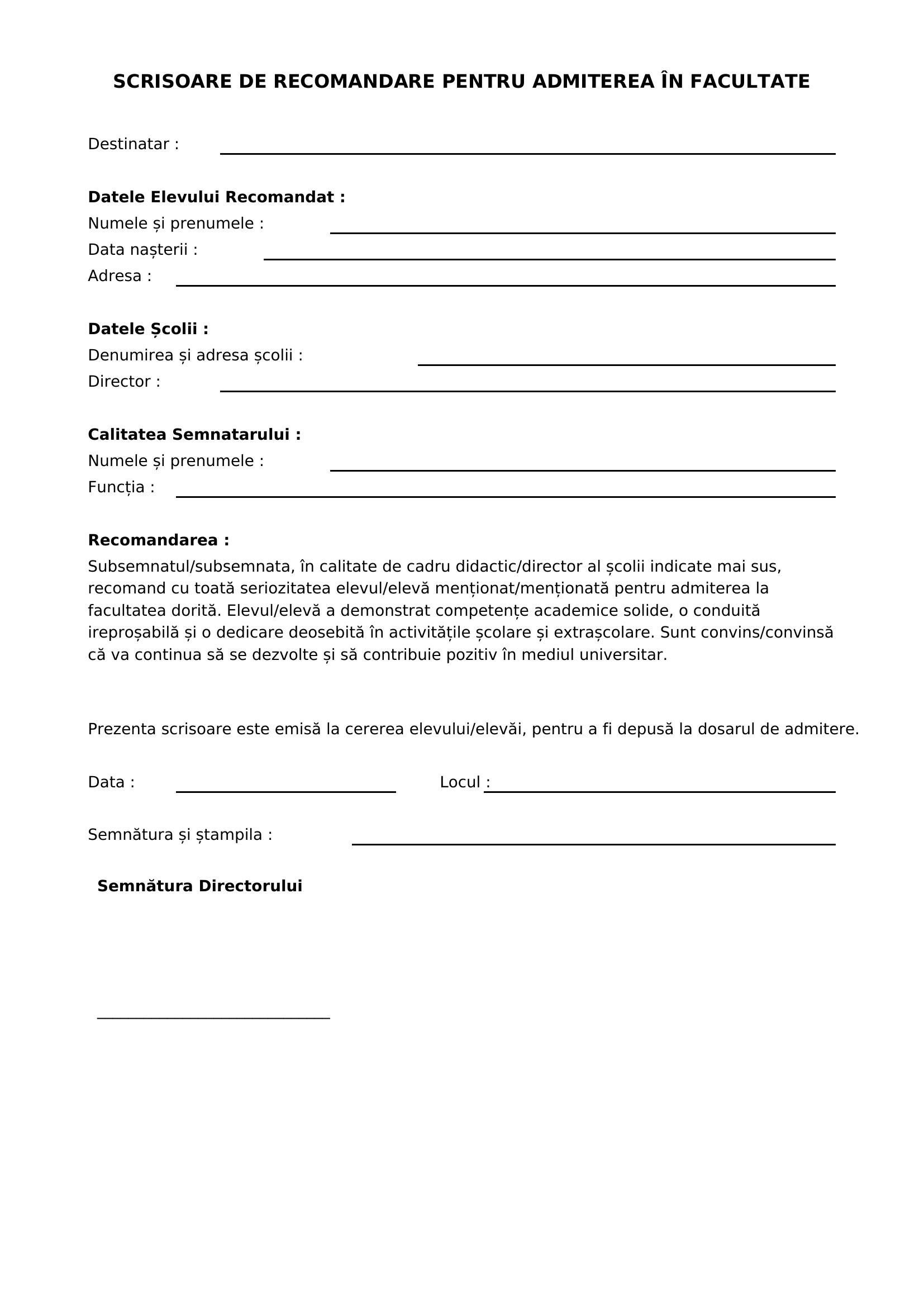 Scrisoare De Recomandare Elev Pentru Facultate