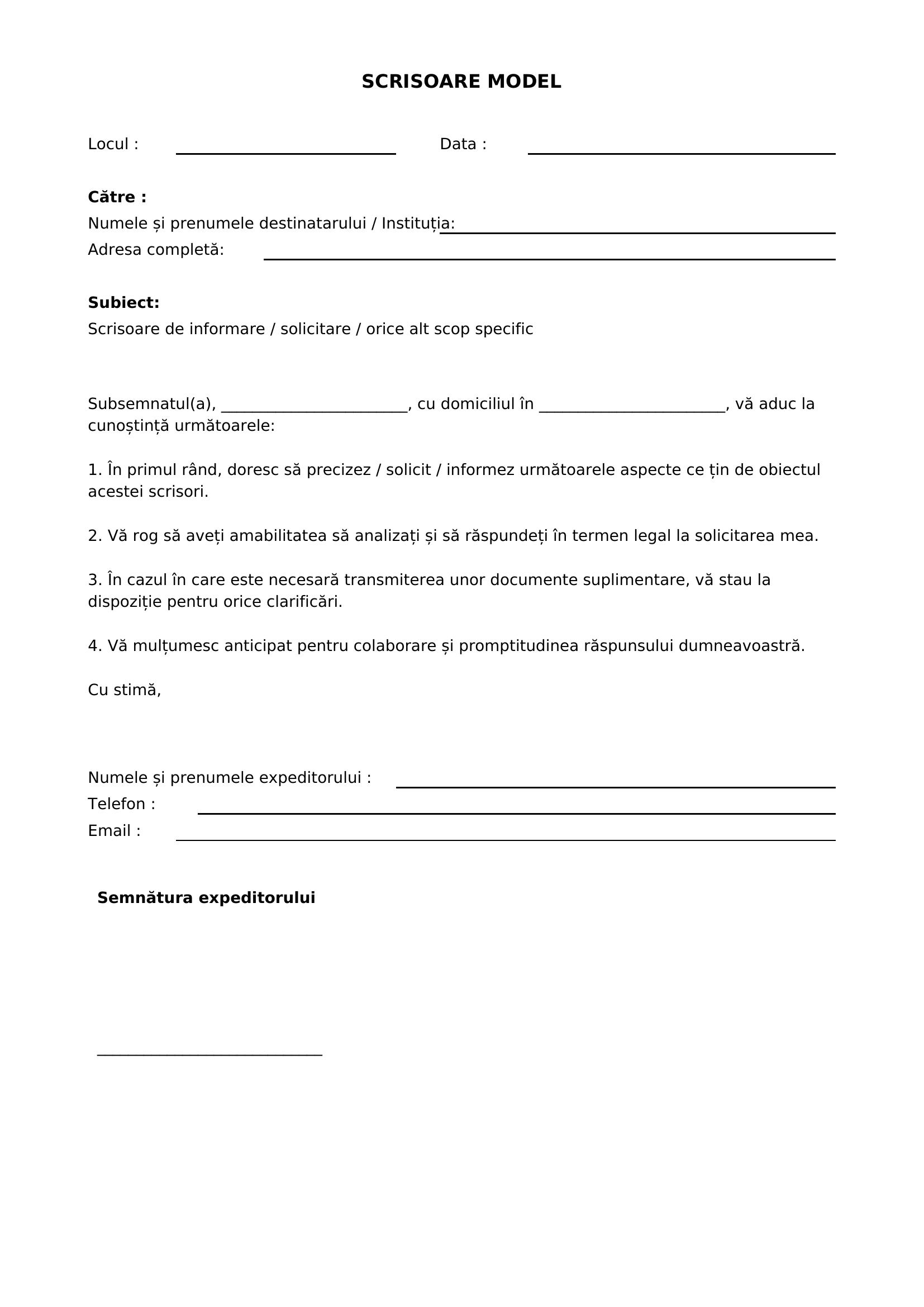 Scrisoare Model